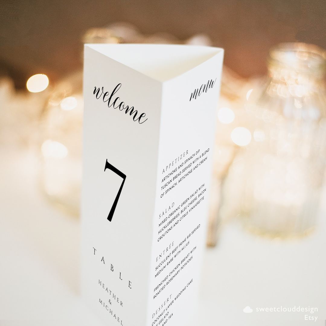 Modern Wedding Triangle Table Number Template Trifold Table Menu ...