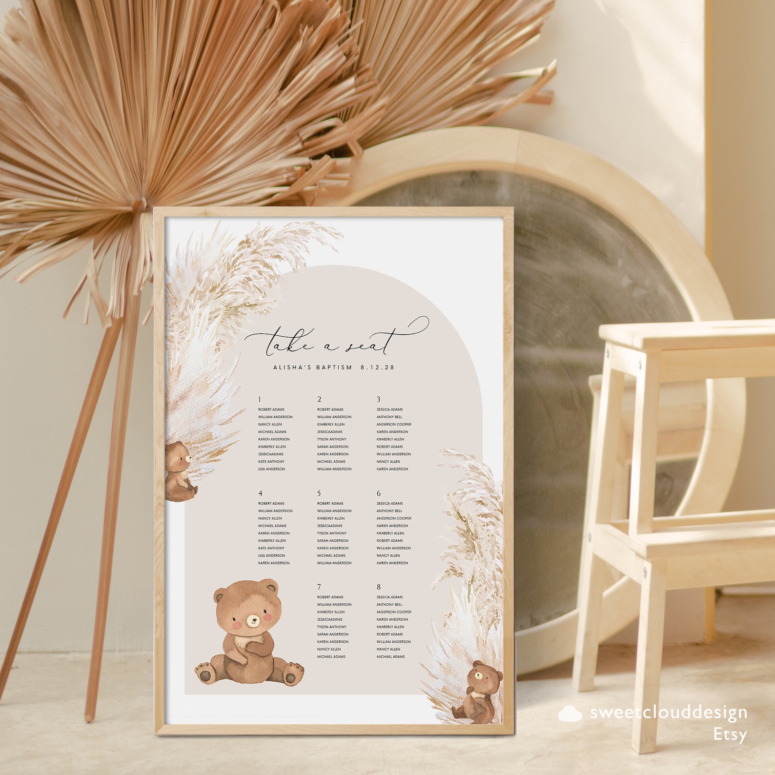 Teddy Bear Seating Chart Pampas Grass Seating Chart Boho Teddy Bear ...