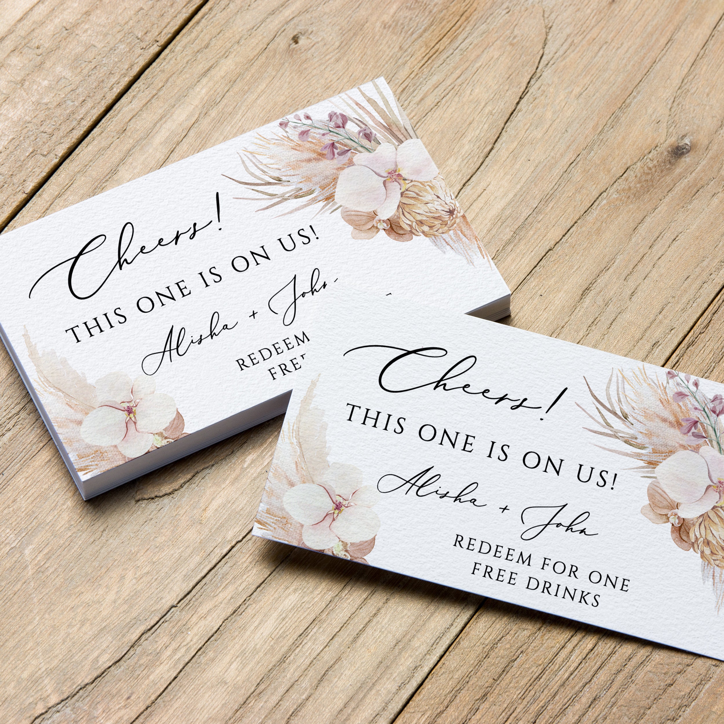 BOHO Drink Ticket Card Template Pampas Grass This One's on Us Wedding ...