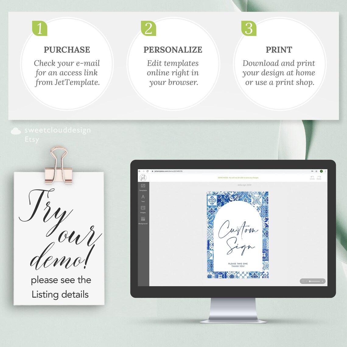 Blue Tile Custom Editable Table Sign Arch Blue Tile Custom Sign 8x10 A4 ...