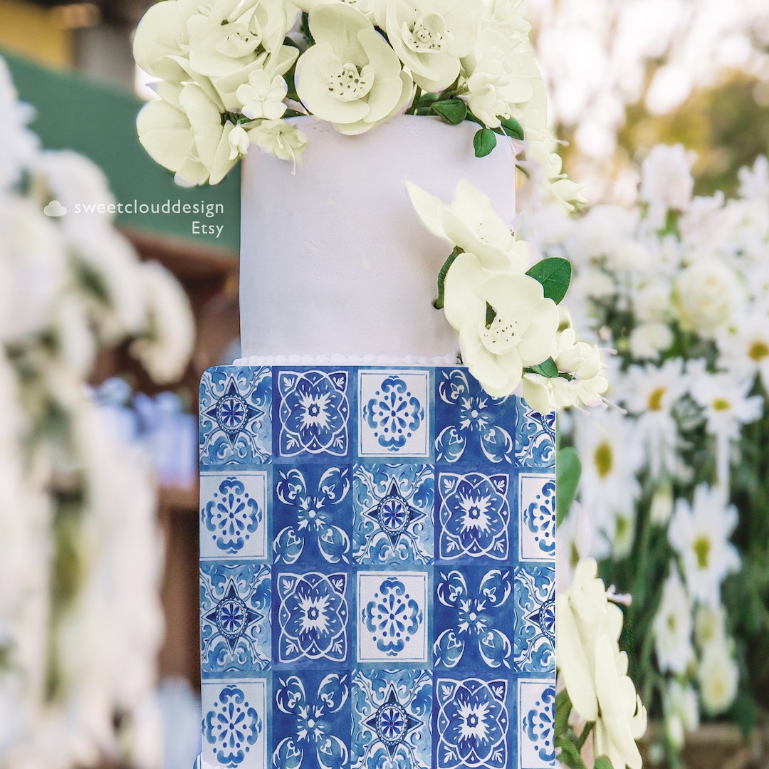 Cake Icing Blue Tile Template Italy Blue Tile Cake Icing Image Bay ...