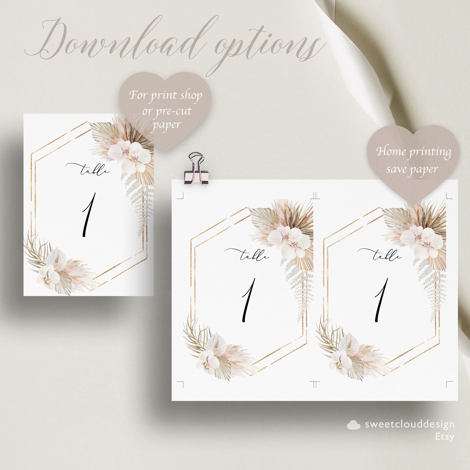 Boho Table Number Gold Frame BOHO Pampas Grass Wedding Table - Etsy