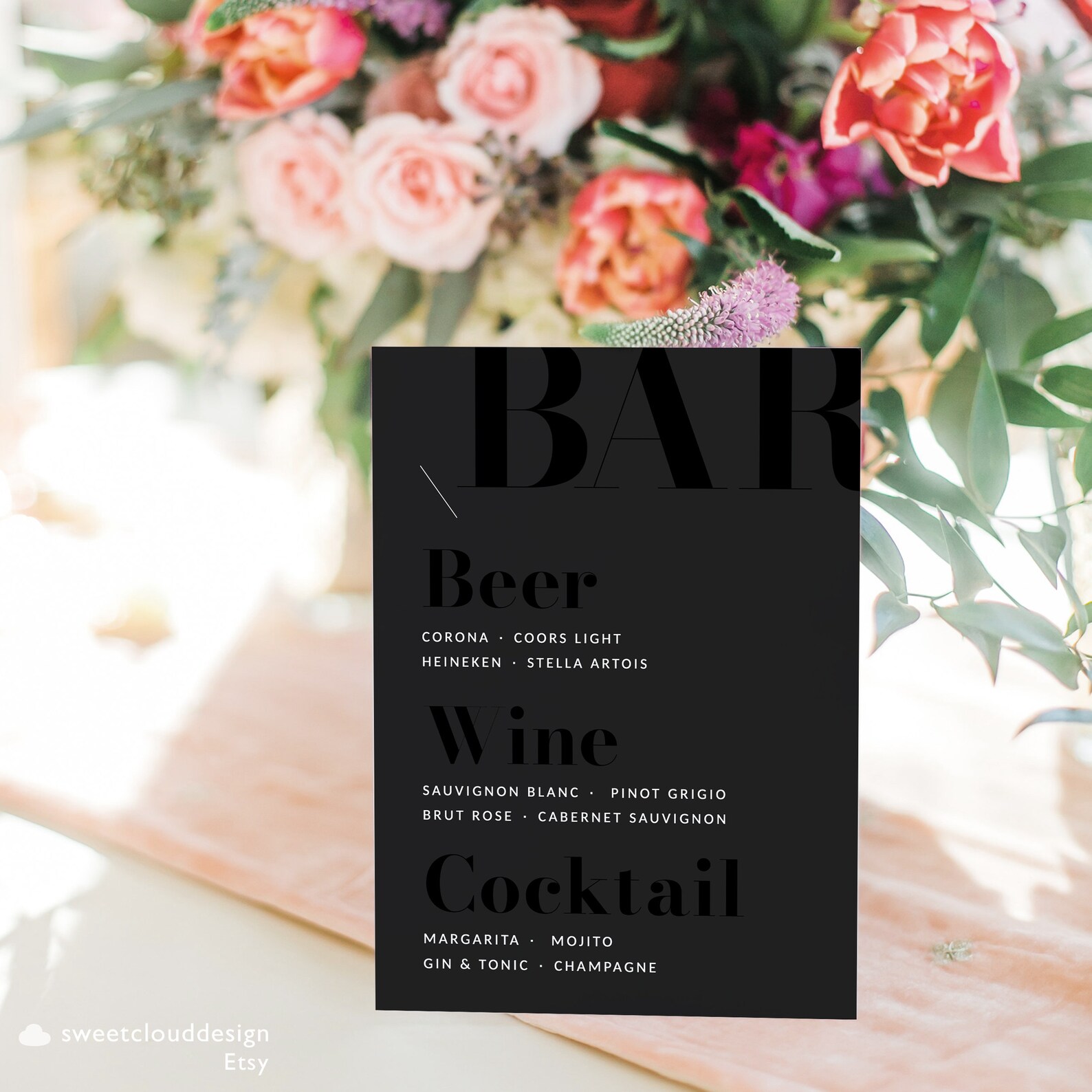 Black Minimal Bar Menu Sign Drink Bar Sign Table Black Simple | Etsy