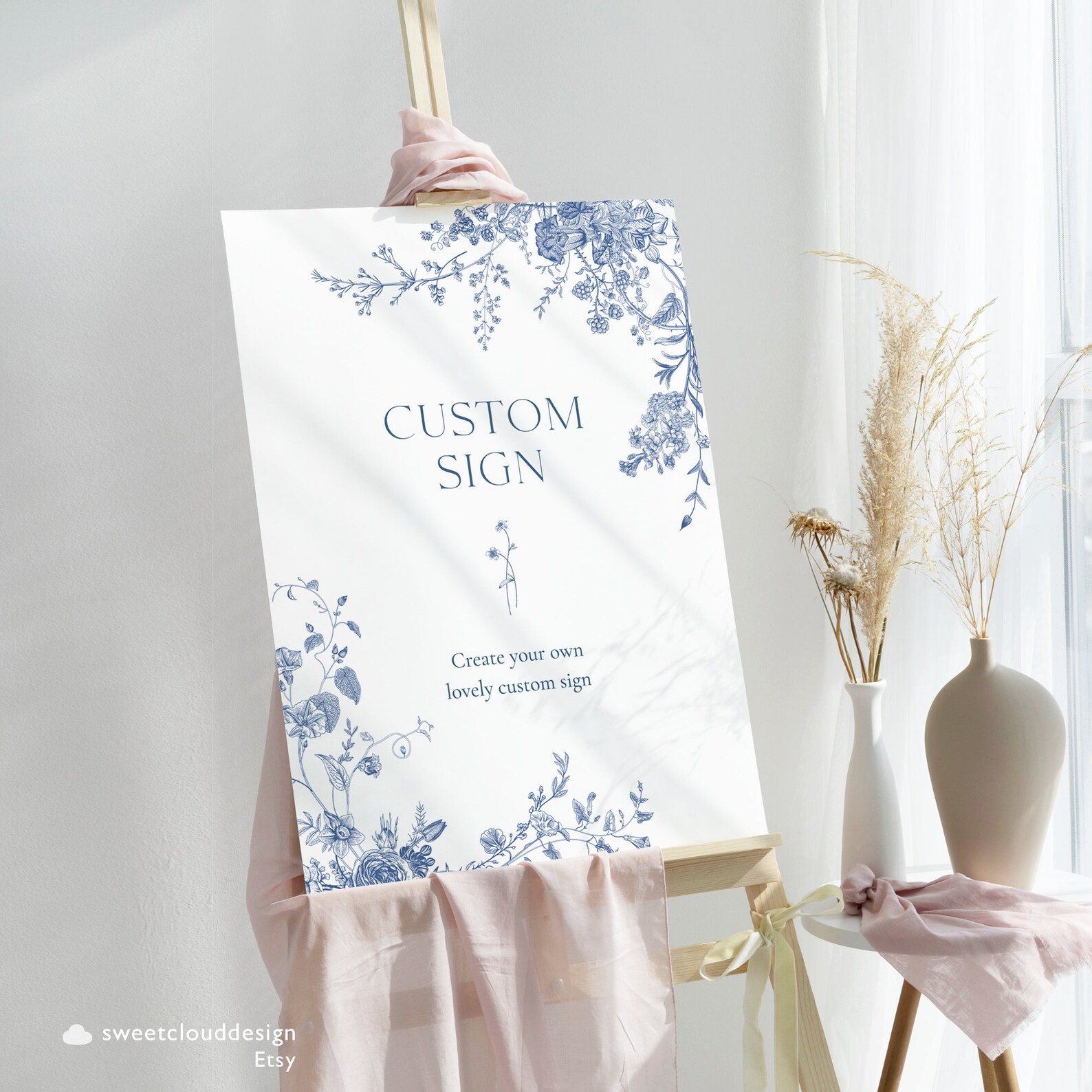Custom Table Sign Template Dusty Blue Flower Custom Sign Steel Blue ...