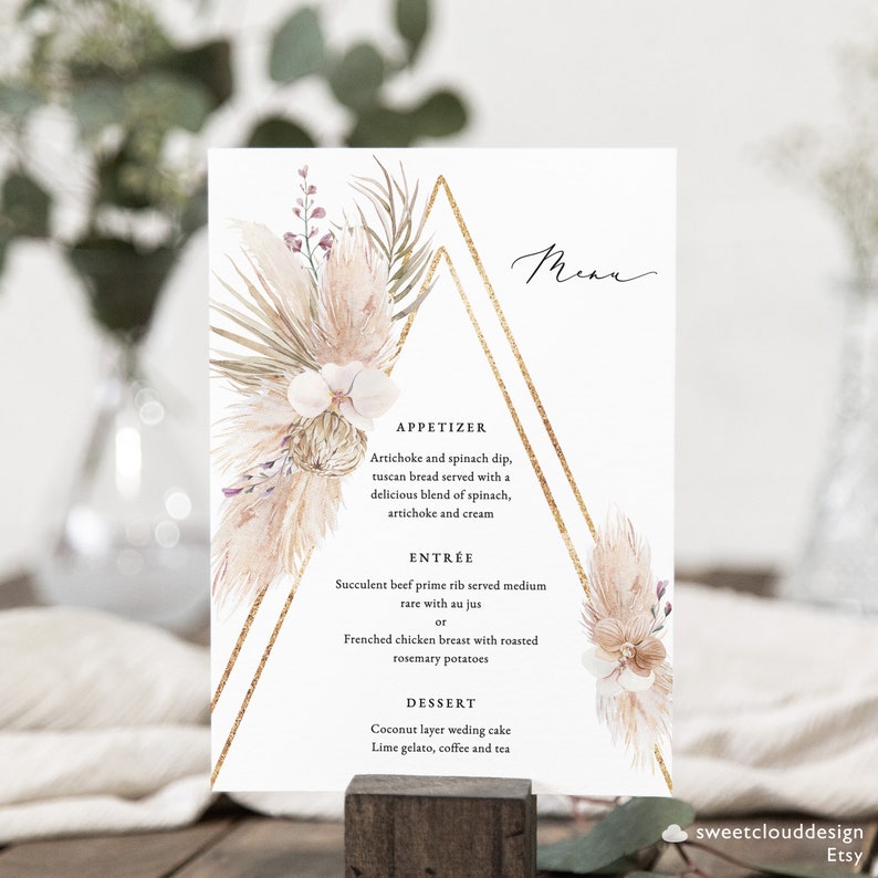 Boho Orchid Menu Boho Floral Dinner Menu Printable Boho Menu - Etsy
