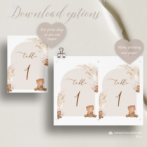 Teddy Bear Table Number Pampas Grass Teddy Bear Table Number Card Boho ...