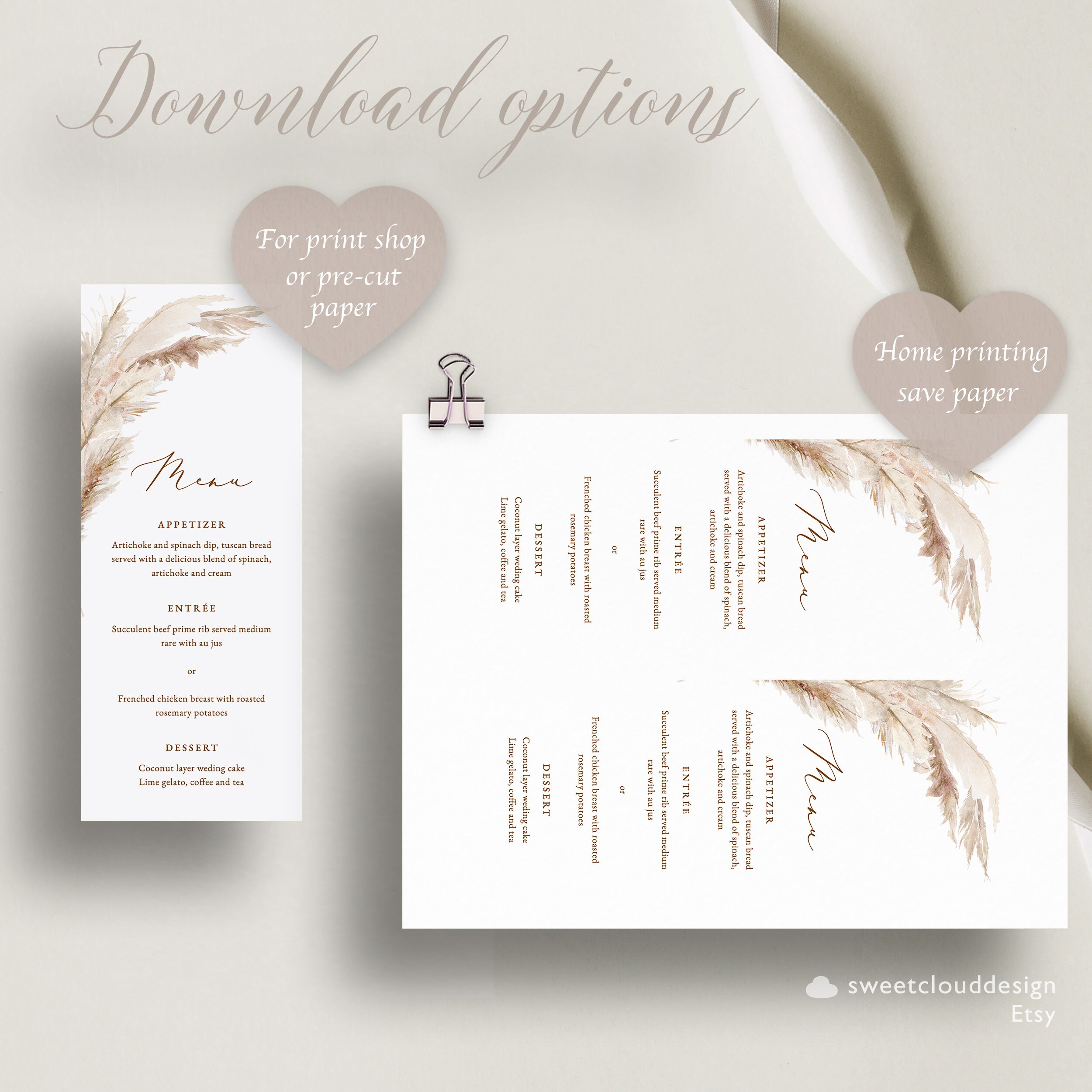 Pampas Grass Menu Template BOHO Pampas Grass Printable Menu Editable ...