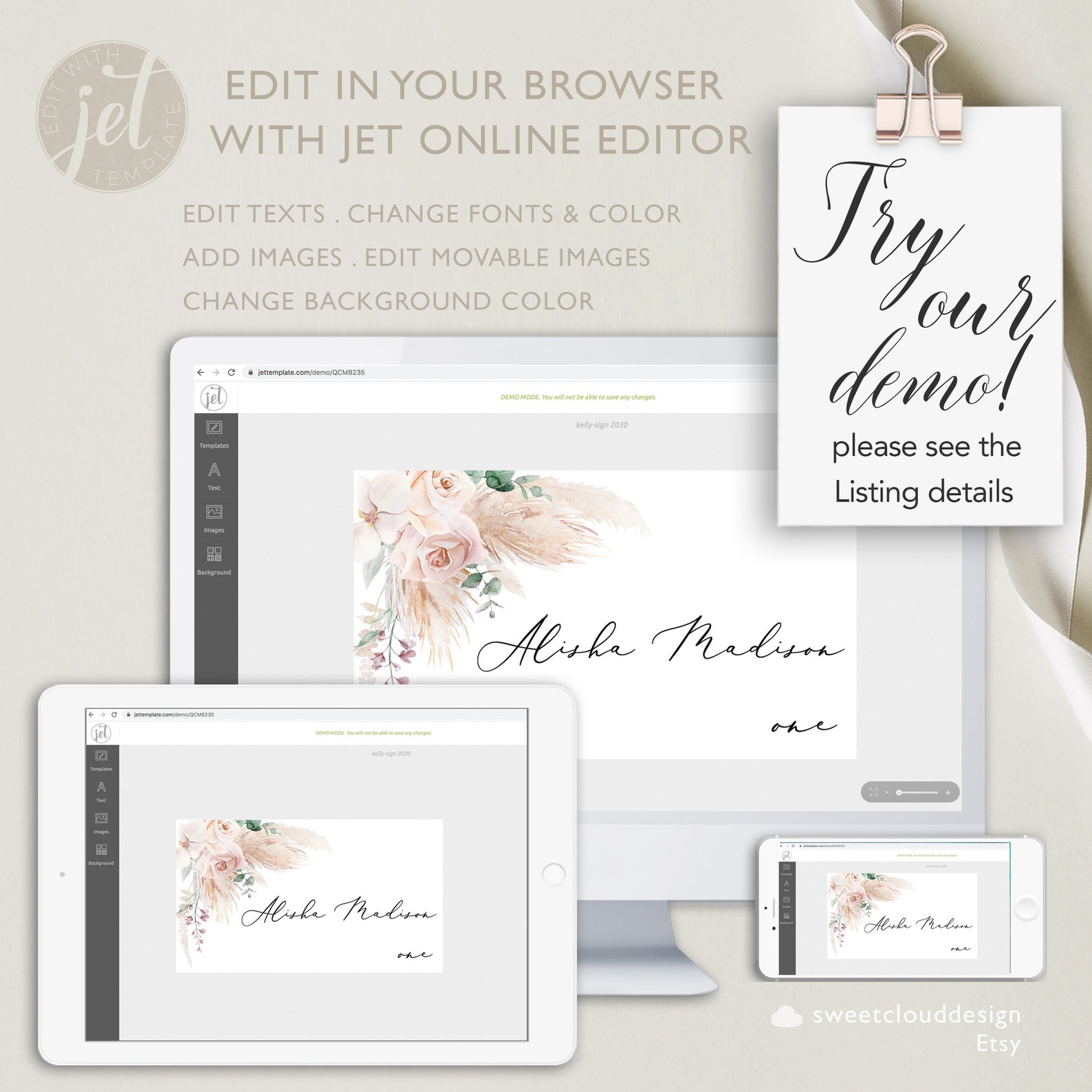 Blush Boho Place Card Template,bohemian Name Card ,pampas Grass Place ...