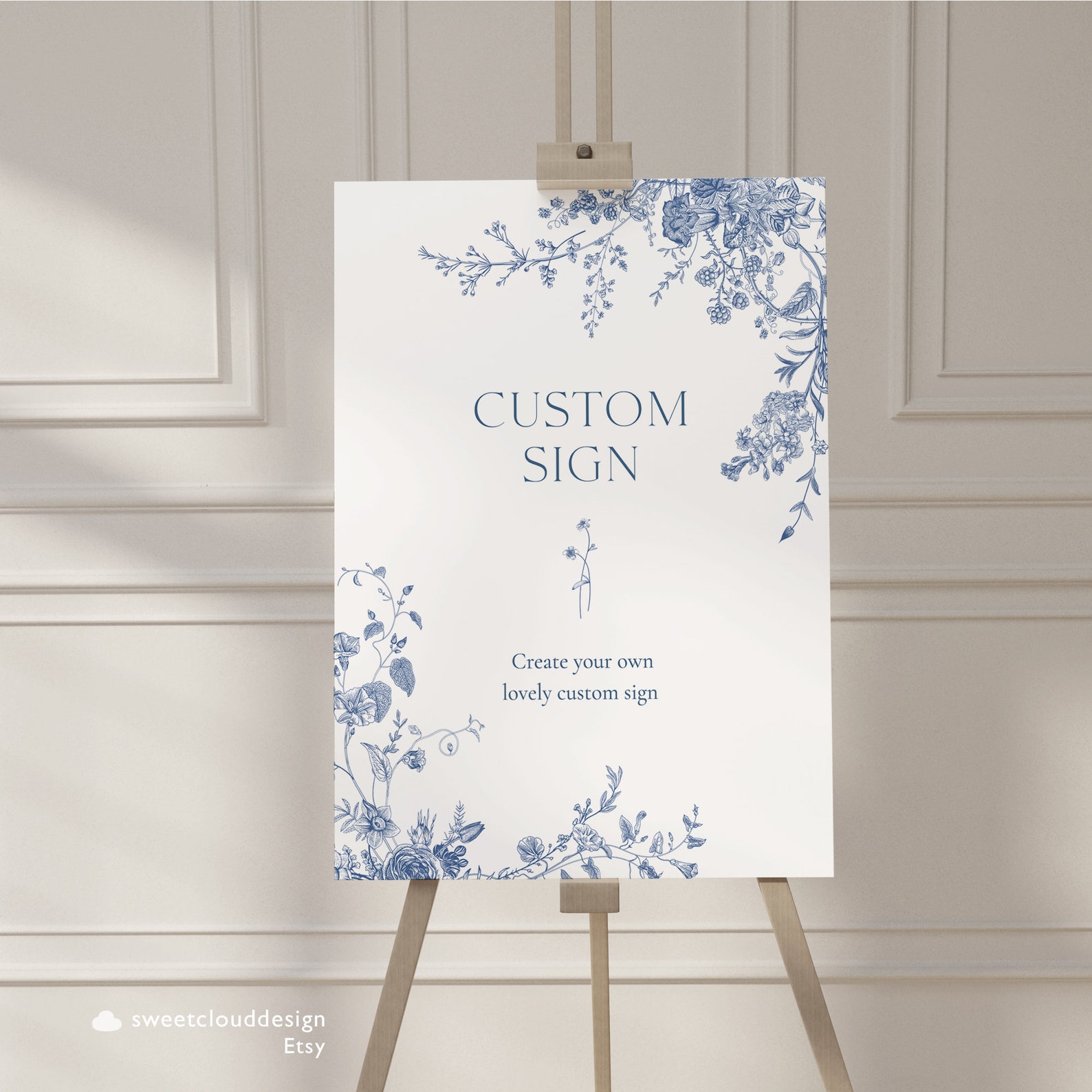 Custom Table Sign Template Dusty Blue Flower Custom Sign Steel Blue ...