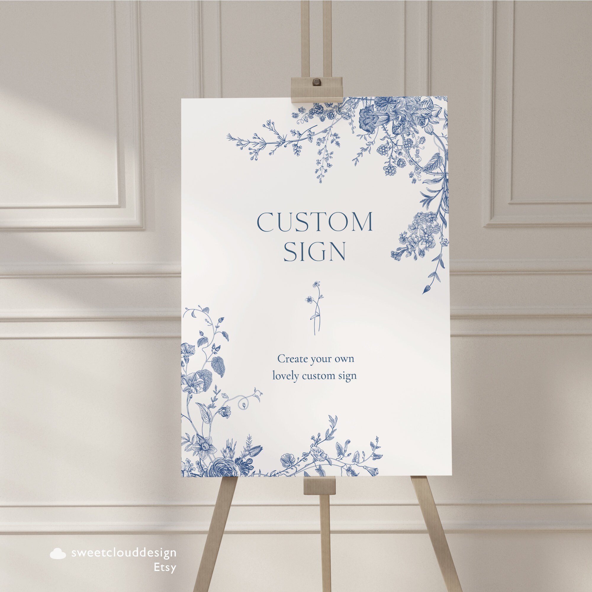 Custom Table Sign Template Dusty Blue Flower Custom Sign Steel Blue ...
