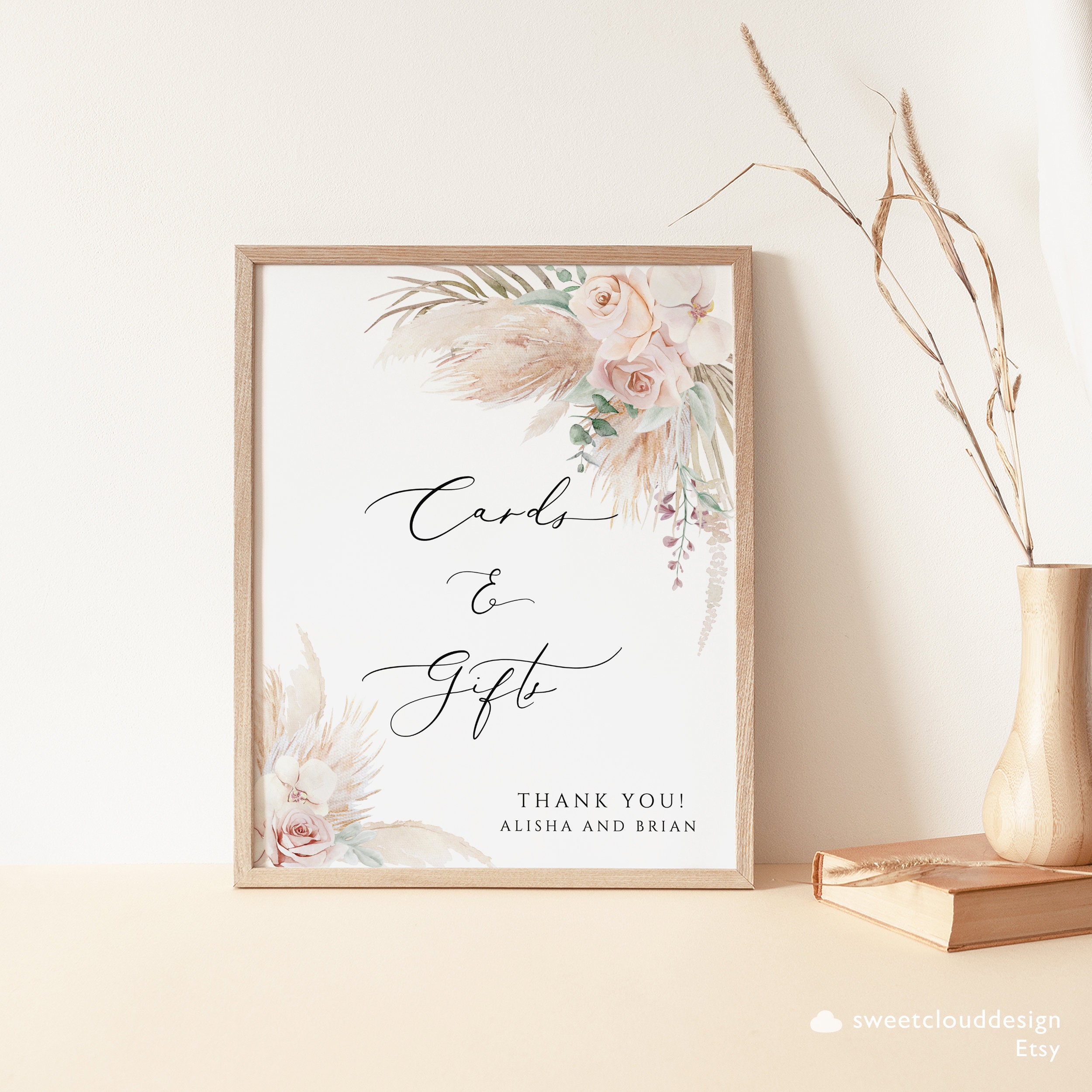 Boho Cards and Gifts Table Sign Template Pampas Grass Cards - Etsy
