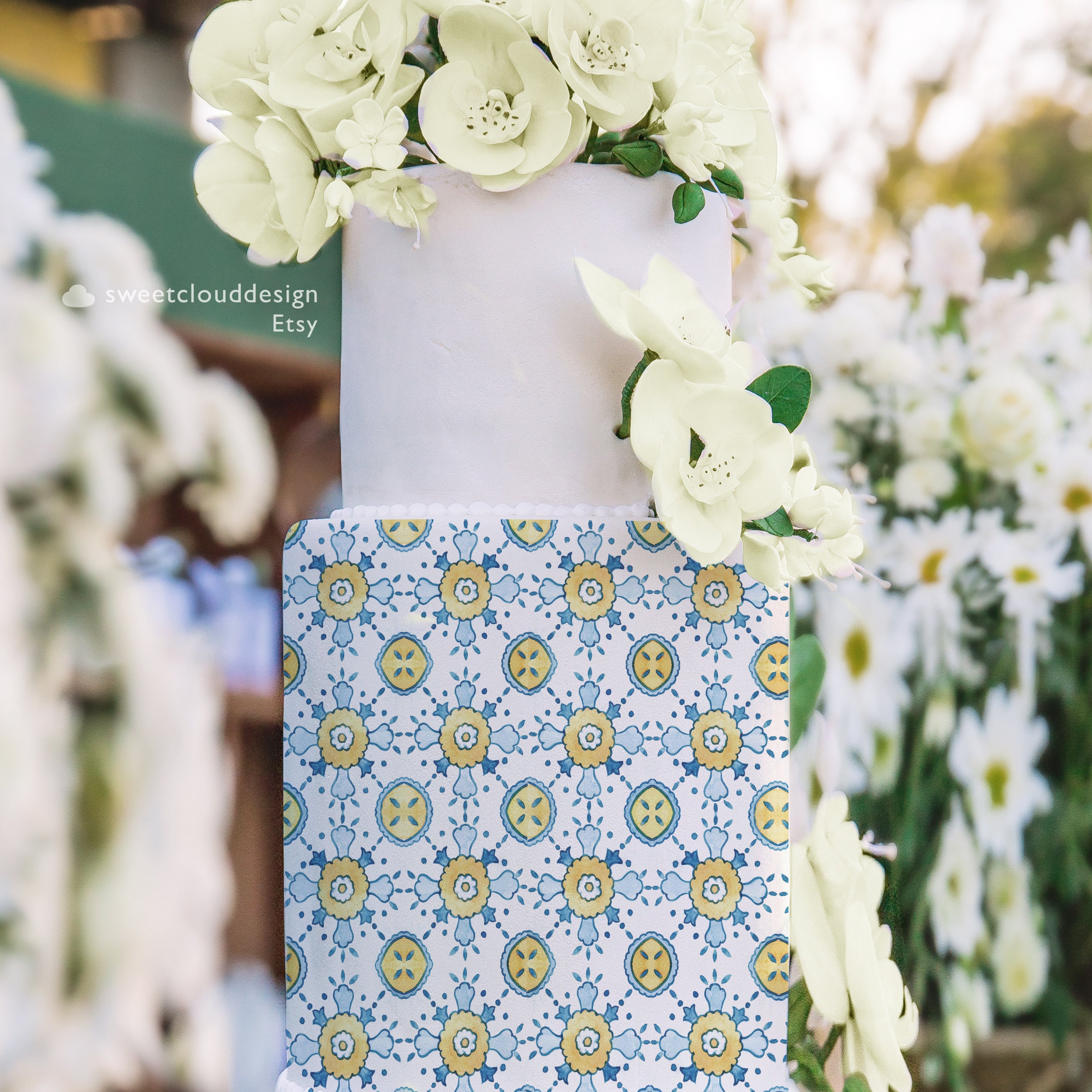 Cake Icing Template Italy Blue Tile Cake Icing Image Lemon - Etsy