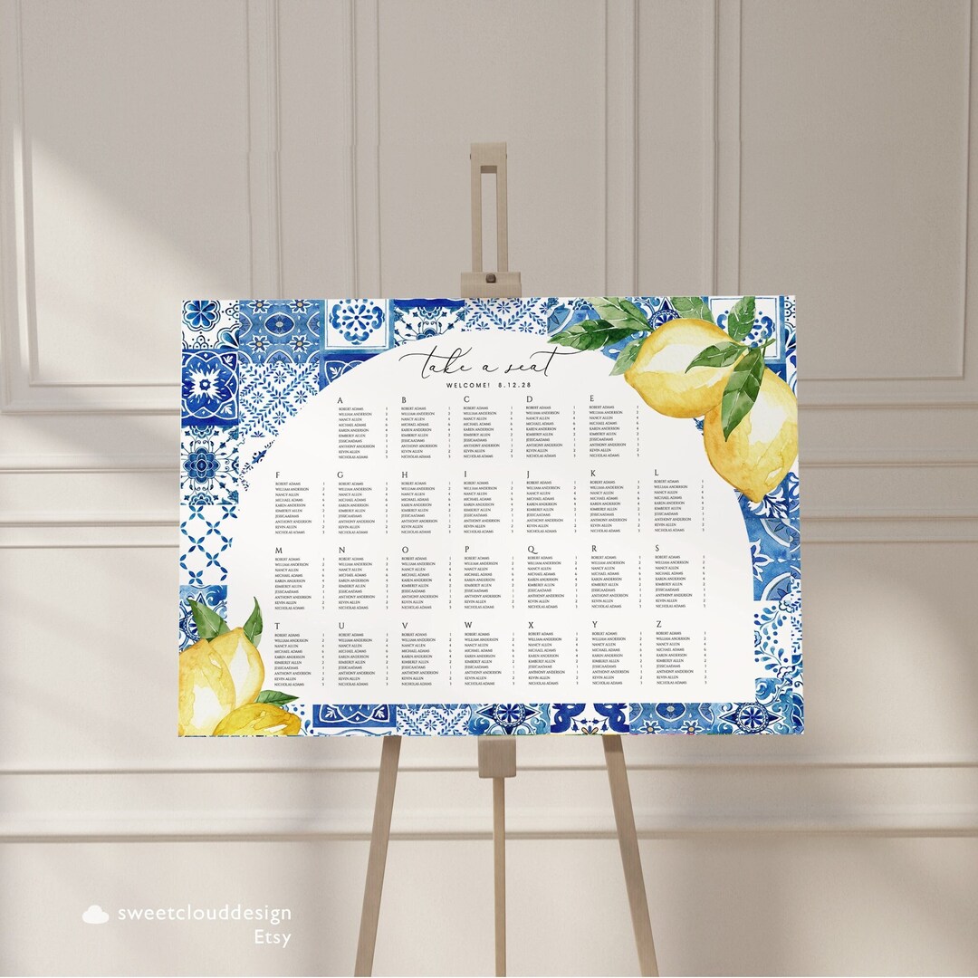 Blue Tile & Lemon Arch Seating Sign Italy Blue Tile Seating Table ...