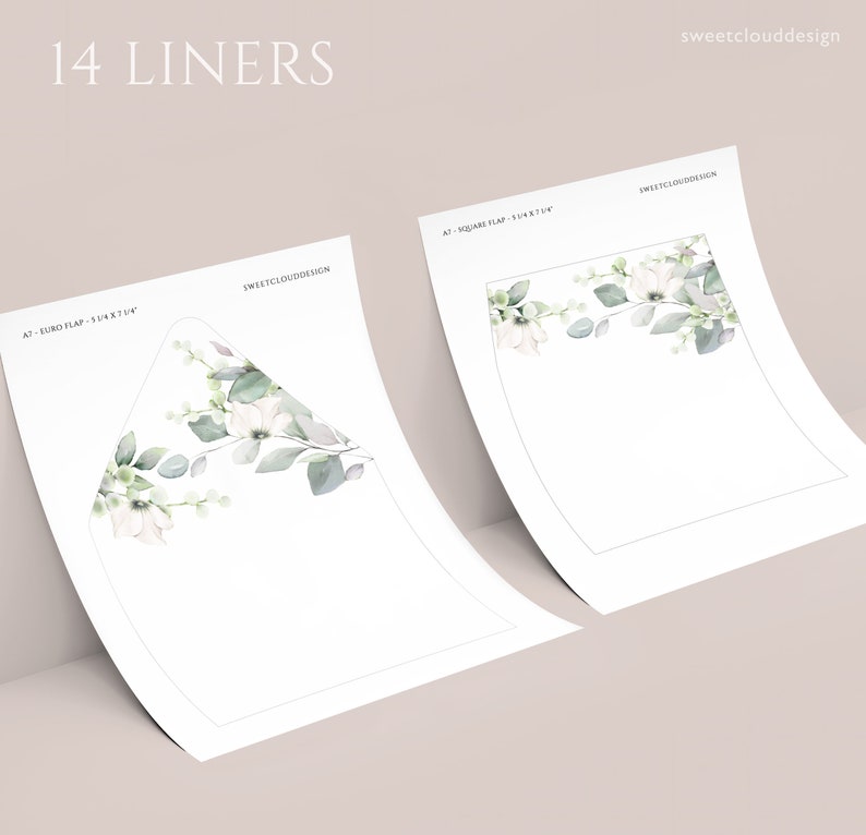 Soft Greenery Envelope Liner Template Green Leaves Envelope | Etsy