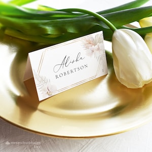 Boho Place Card Gold Frame Name Card Pampas Grass Table Name Card ...