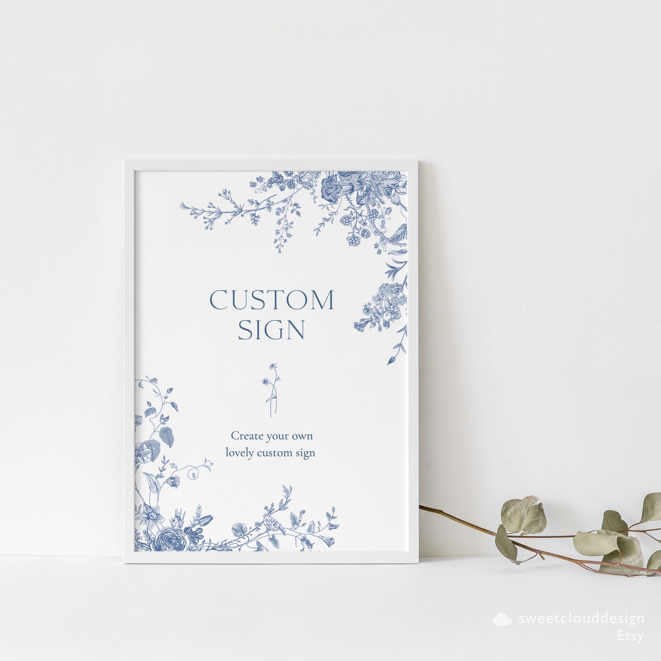 Custom Table Sign Template Dusty Blue Flower Custom Sign Steel Blue ...