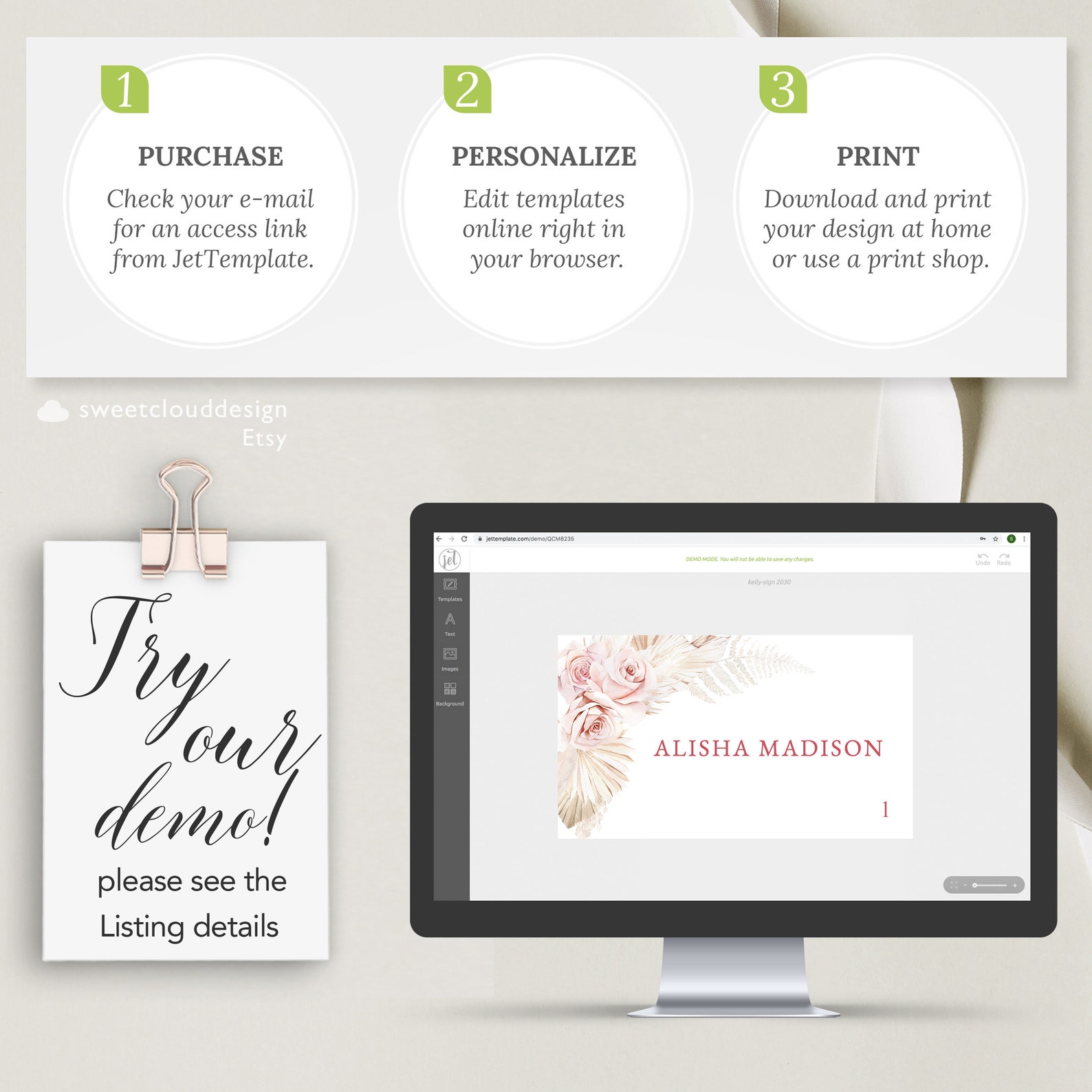 Blush Boho Place Card Template Pink Floral Bohemian Name Card Blush ...