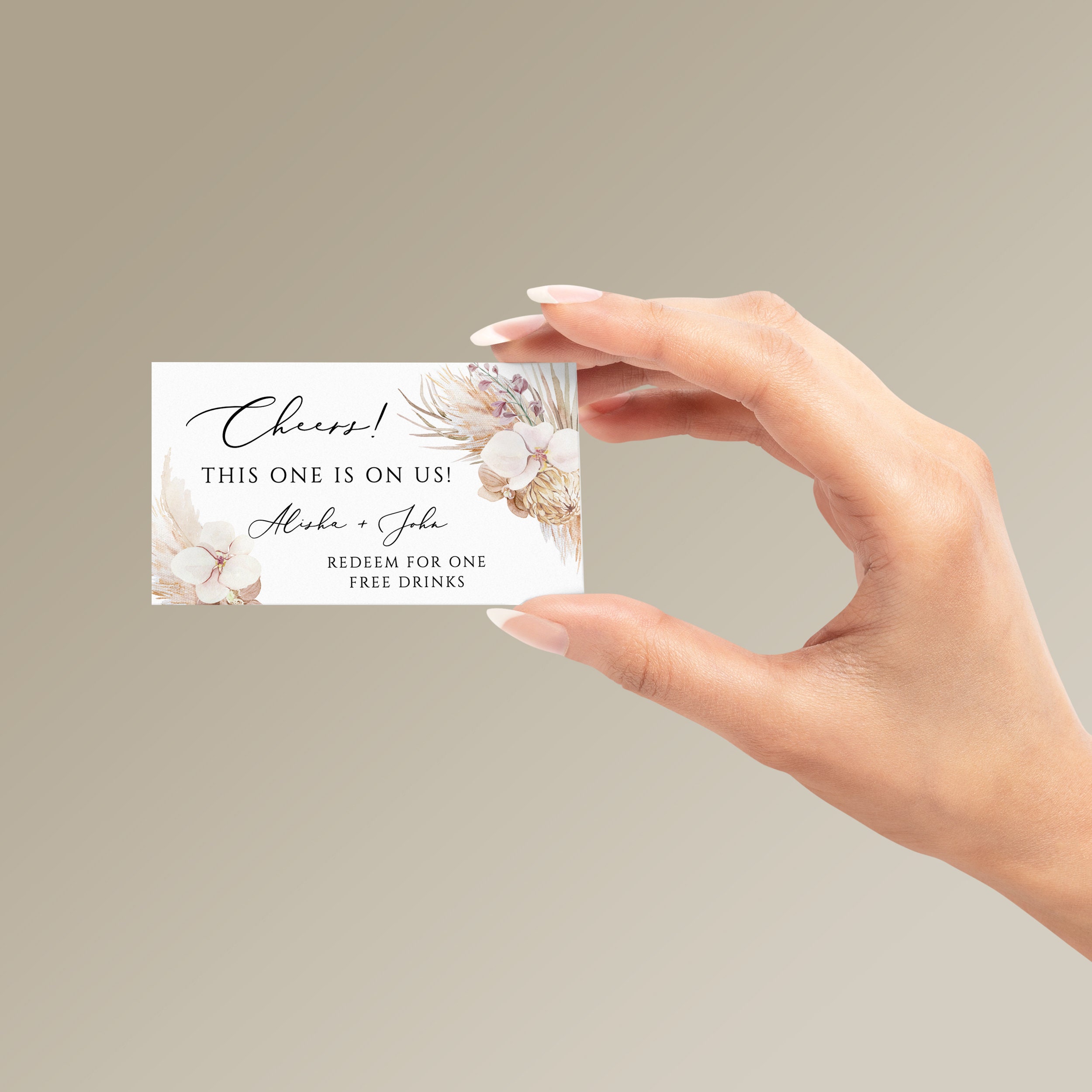 BOHO Drink Ticket Card Template Pampas Grass This One's on Us Wedding ...