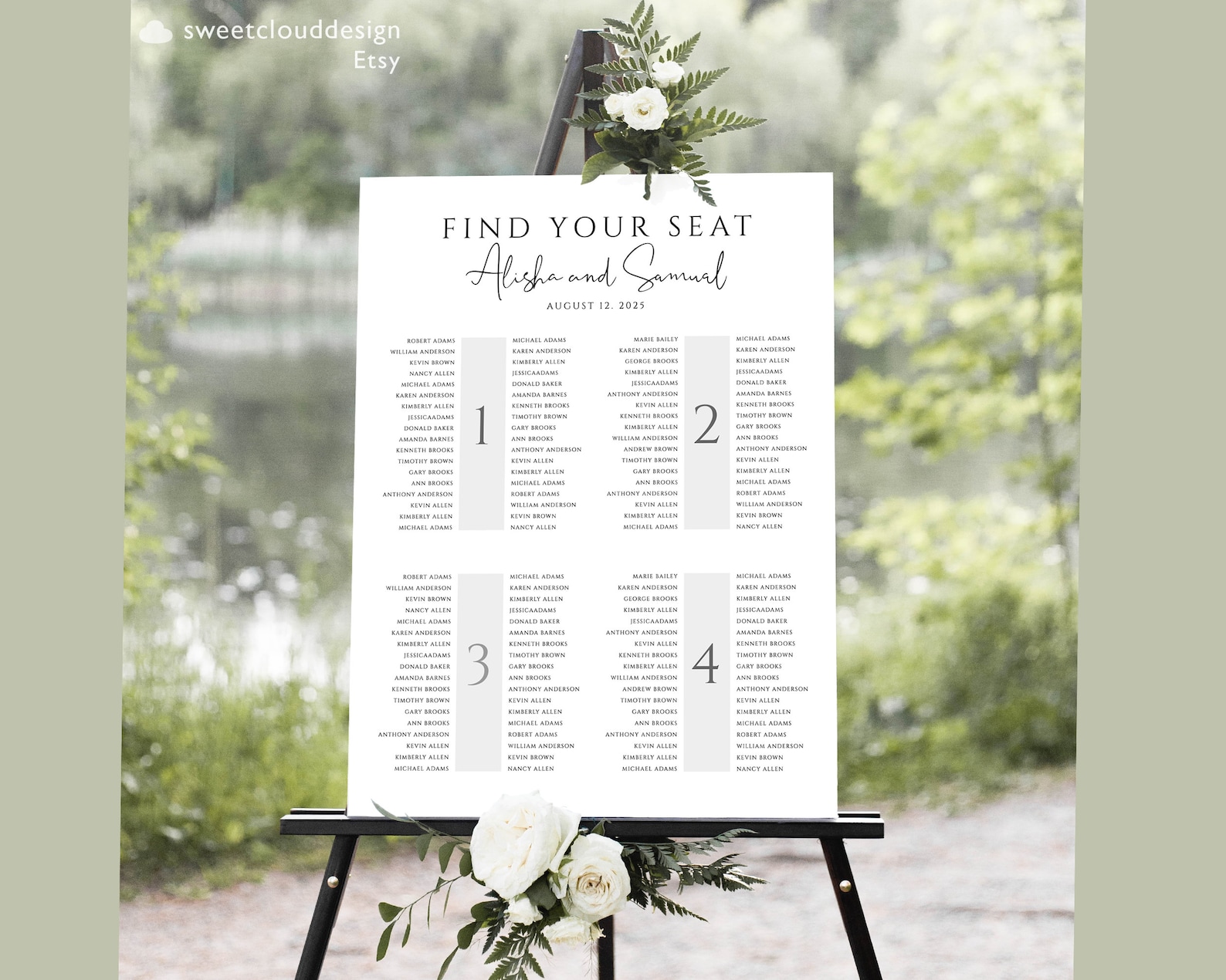 4 Tables Modern Wedding Seating Chart Editable Simple Seating Plan ...