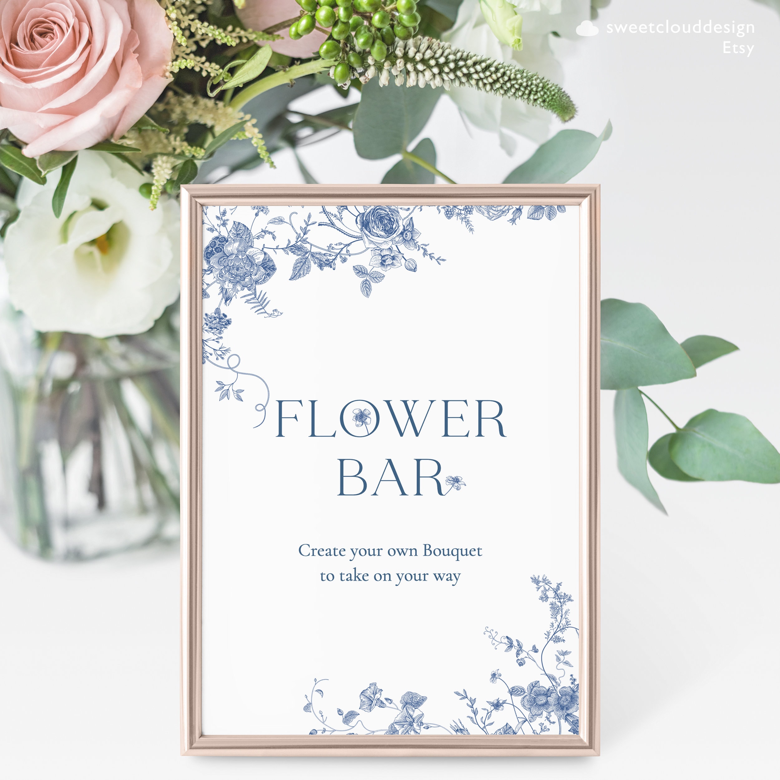Dusty Blue Flower Bar Sign Blue Floral Bar Sign Blue Flower Bridal ...