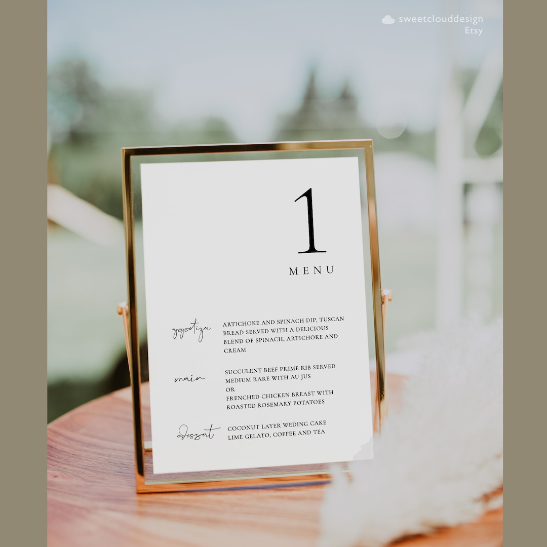 Minimal Table Numbers With Menu Template Simple Printable Table Numbers ...