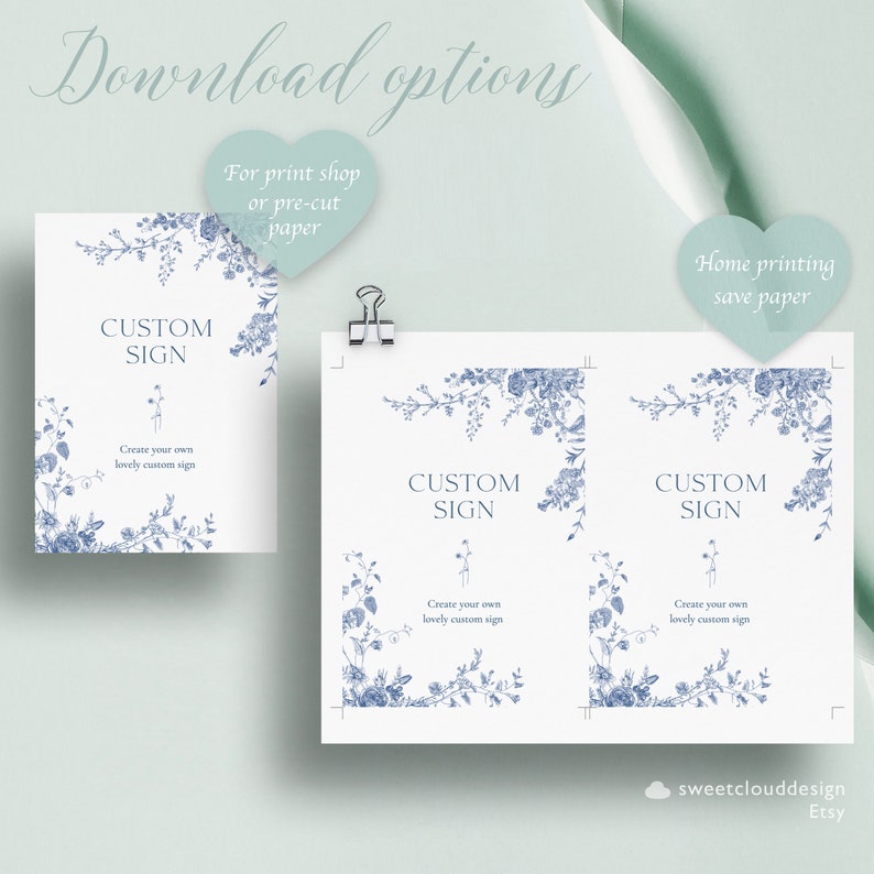 Custom Table Sign Template Dusty Blue Flower Custom Sign Steel Blue ...