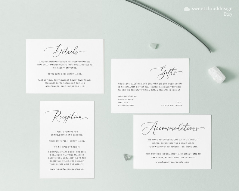 Enclosure Card Set Editable Insert Card Template Wedding - Etsy