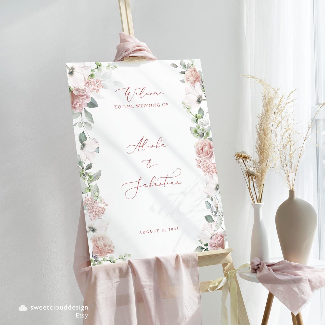 Dusty Pink Wedding Sign Pink Welcome Sign Template Blush Wedding ...
