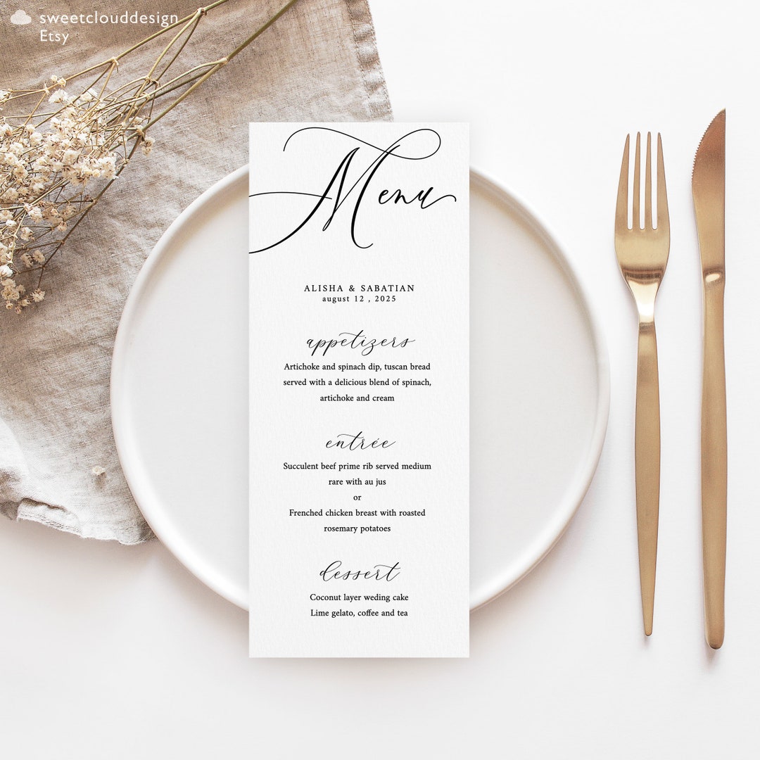 Elegant Minimal Wedding Menu Template Modern Wedding Menu Minimalist ...