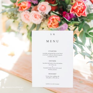 Table Menu Card Template Simple Menu Printable Minimalist Menu Editable ...