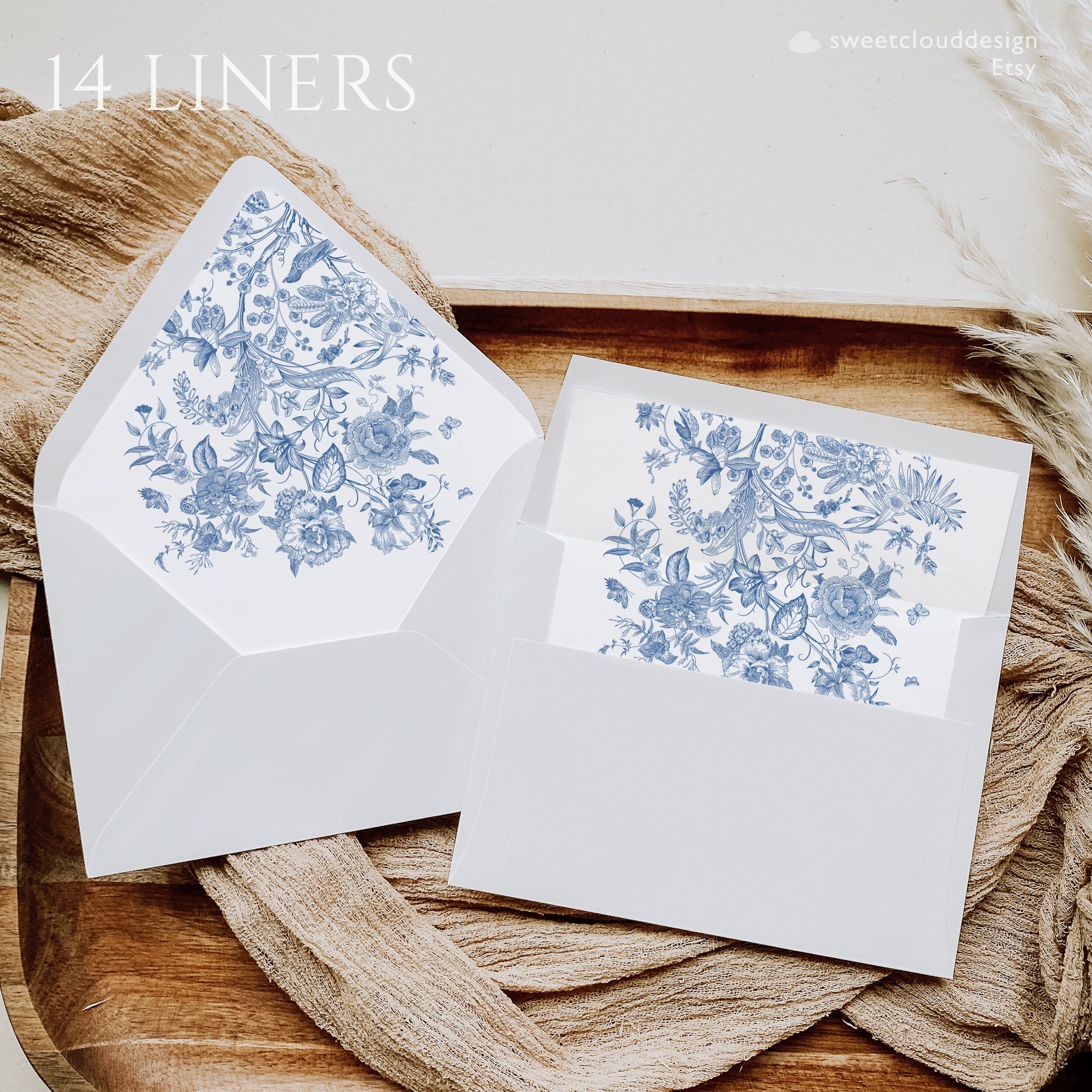 Dusty Blue Floral Envelope Liner Template Steel Blue Envelope Liner ...