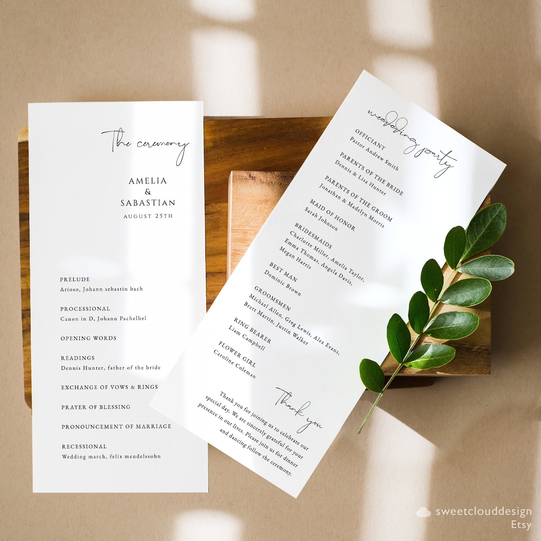 Simple Wedding Program Template Modern Wedding Ceremony Card Editable Wedding Program Wedding ...