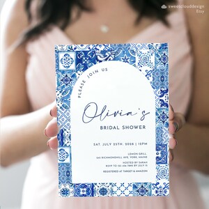 Blue Tile Bridal Shower Invitation Template Positano Tile Bridal Shower ...