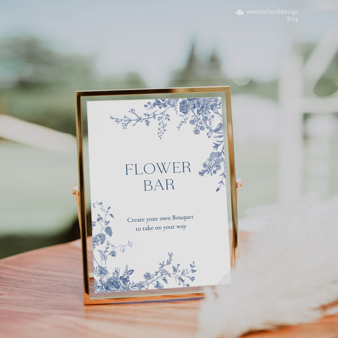 Dusty Blue Flower Bar Sign Blue Floral Bar Sign Blue Flower Bridal ...