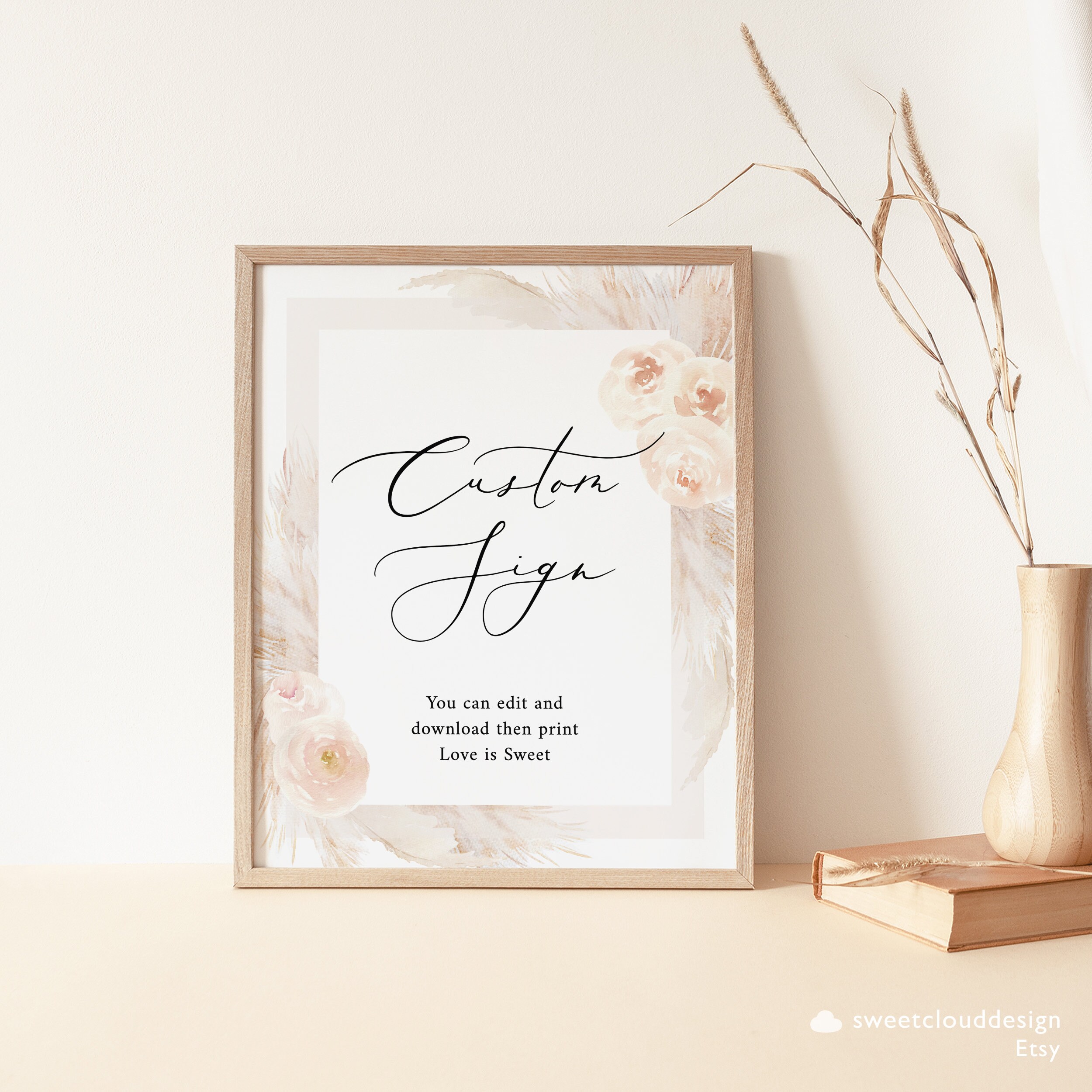 Peach Boho Custom Table Sign template card Editable custom | Etsy
