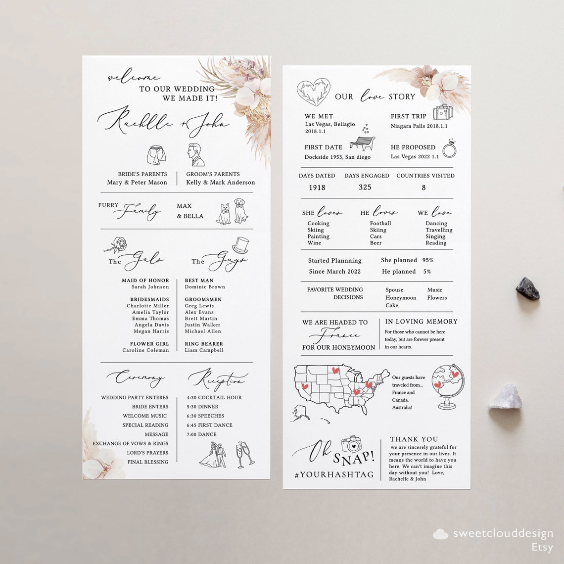 Boho Infographic Wedding Program Fun Facts Pampas Grass Icon - Etsy