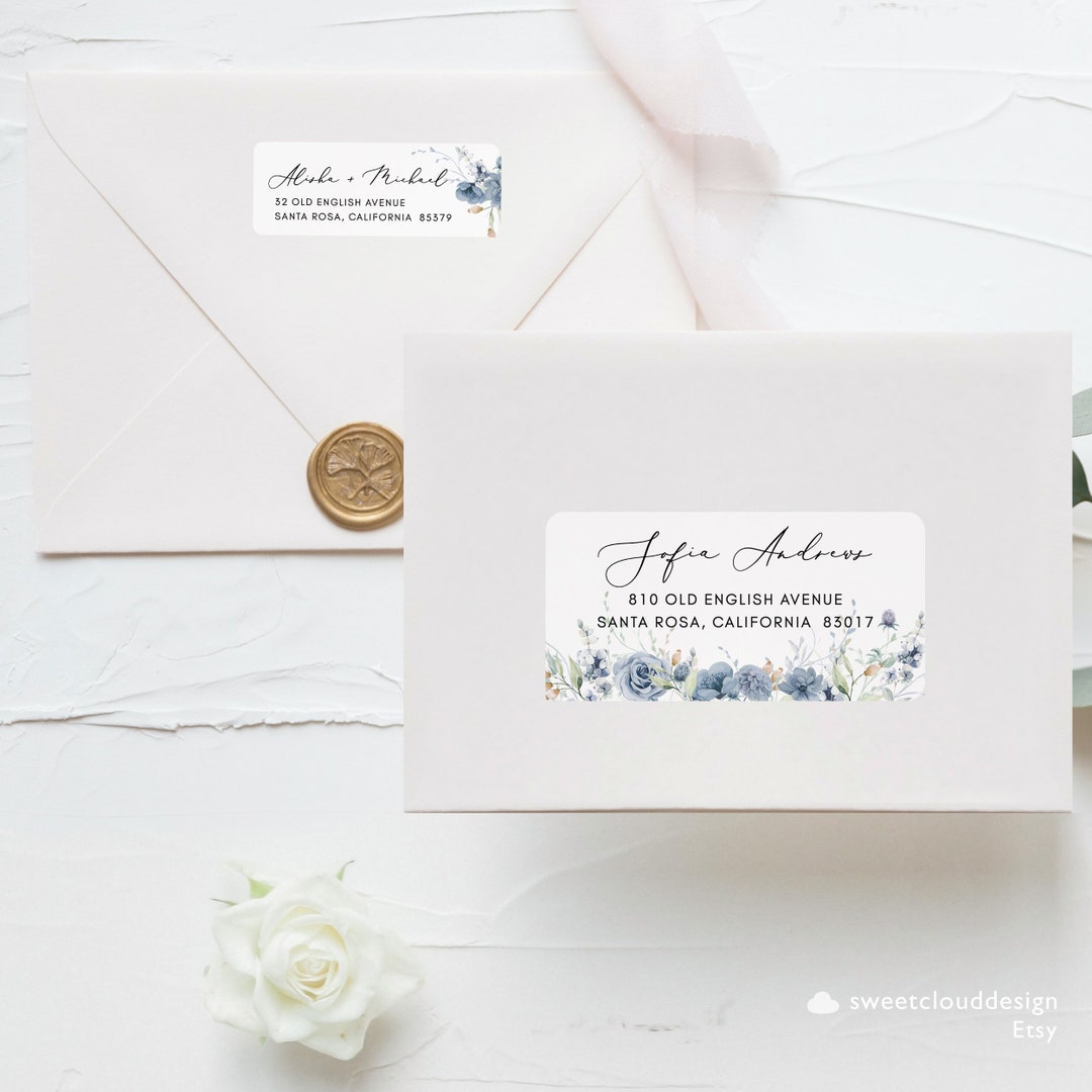 Envelope Address and Return Label Template Avery Dusty Blue Floral ...