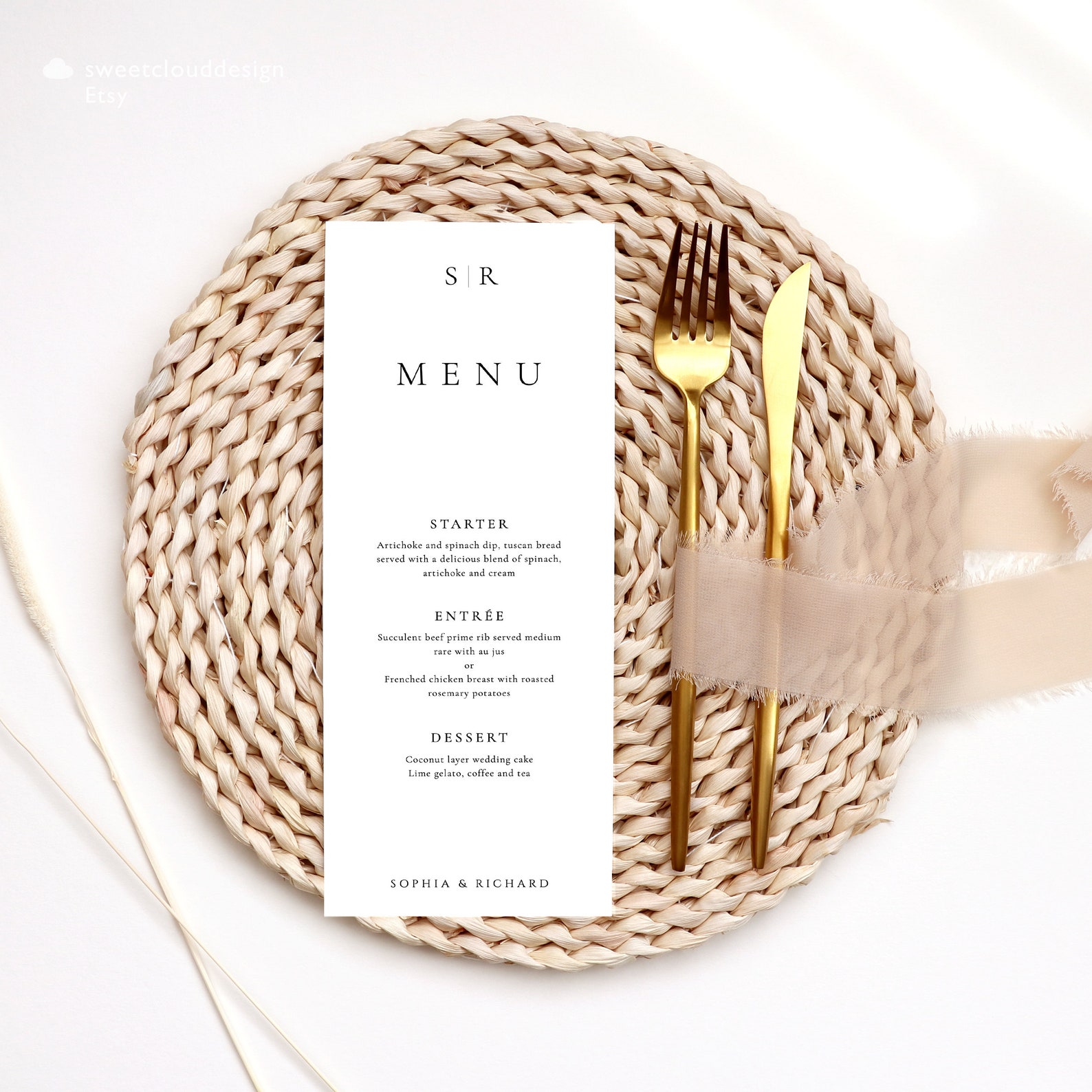 Table Menu Card Template | Simple Menu Printable | Minimalist Menu ...