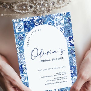 Blue Tile Bridal Shower Invitation Template Positano Tile Bridal Shower ...