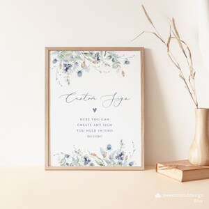 Dusty Blue Floral Custom Sign Steel Blue and Green Editable Custom Sign ...