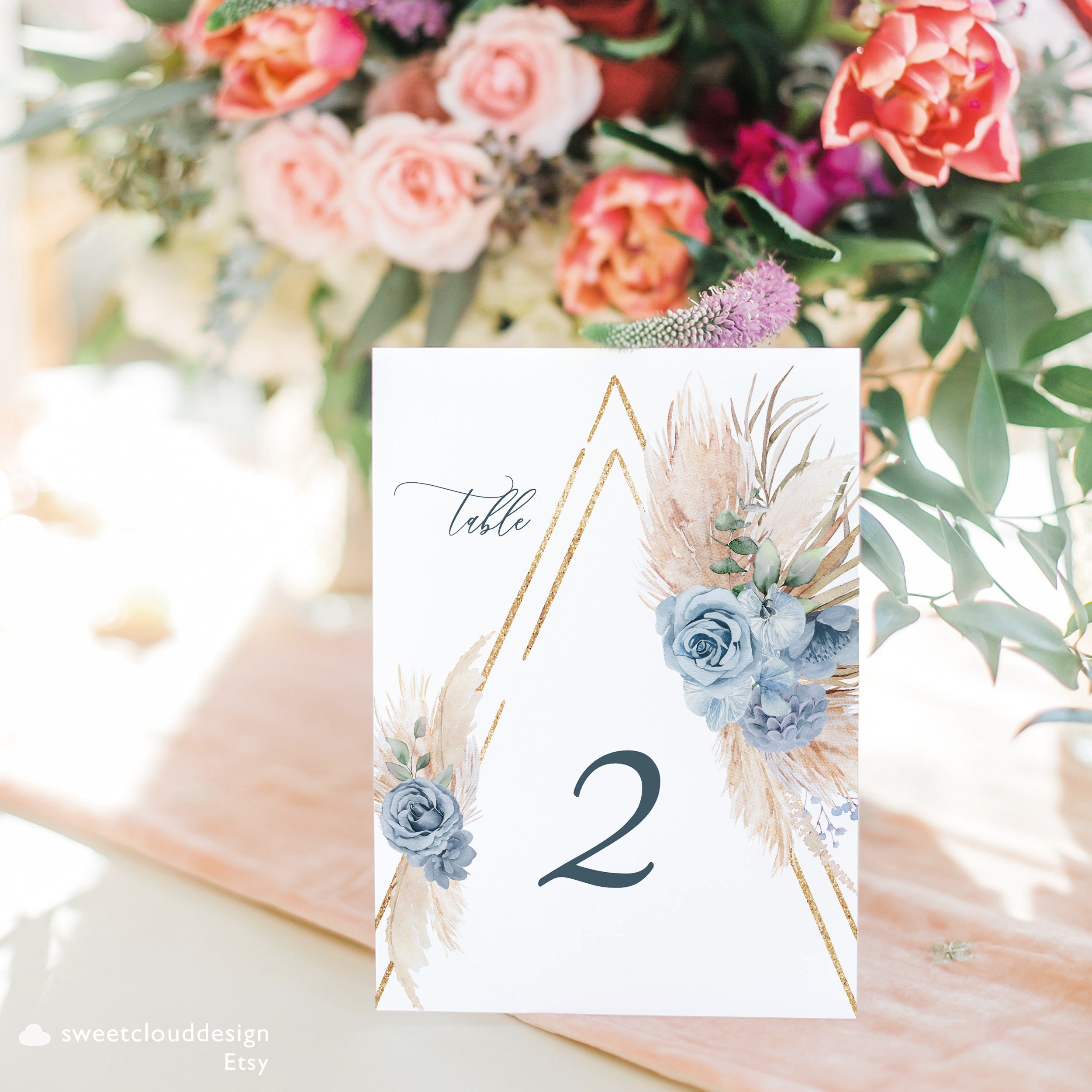 Dusty Blue Boho Table Number Steel Orchid Wedding Table Number - Etsy