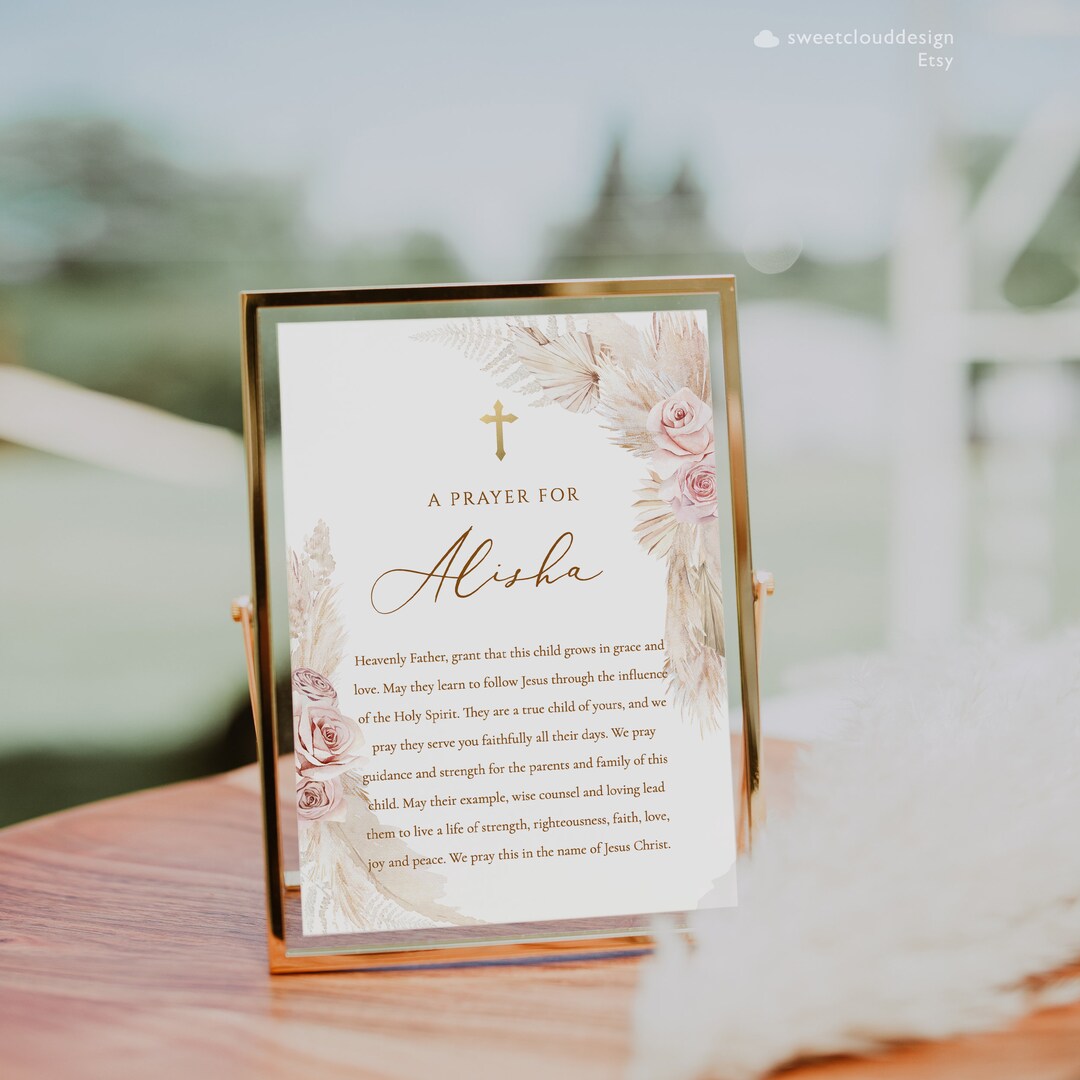 Christening Prayer Card Baptism Prayer Card Dusty Pink Boho Prayer Card ...