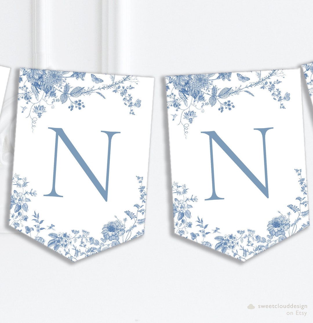 French Blue Flower Bridal Shower Banner Dusty Blue Floral Bridal ...