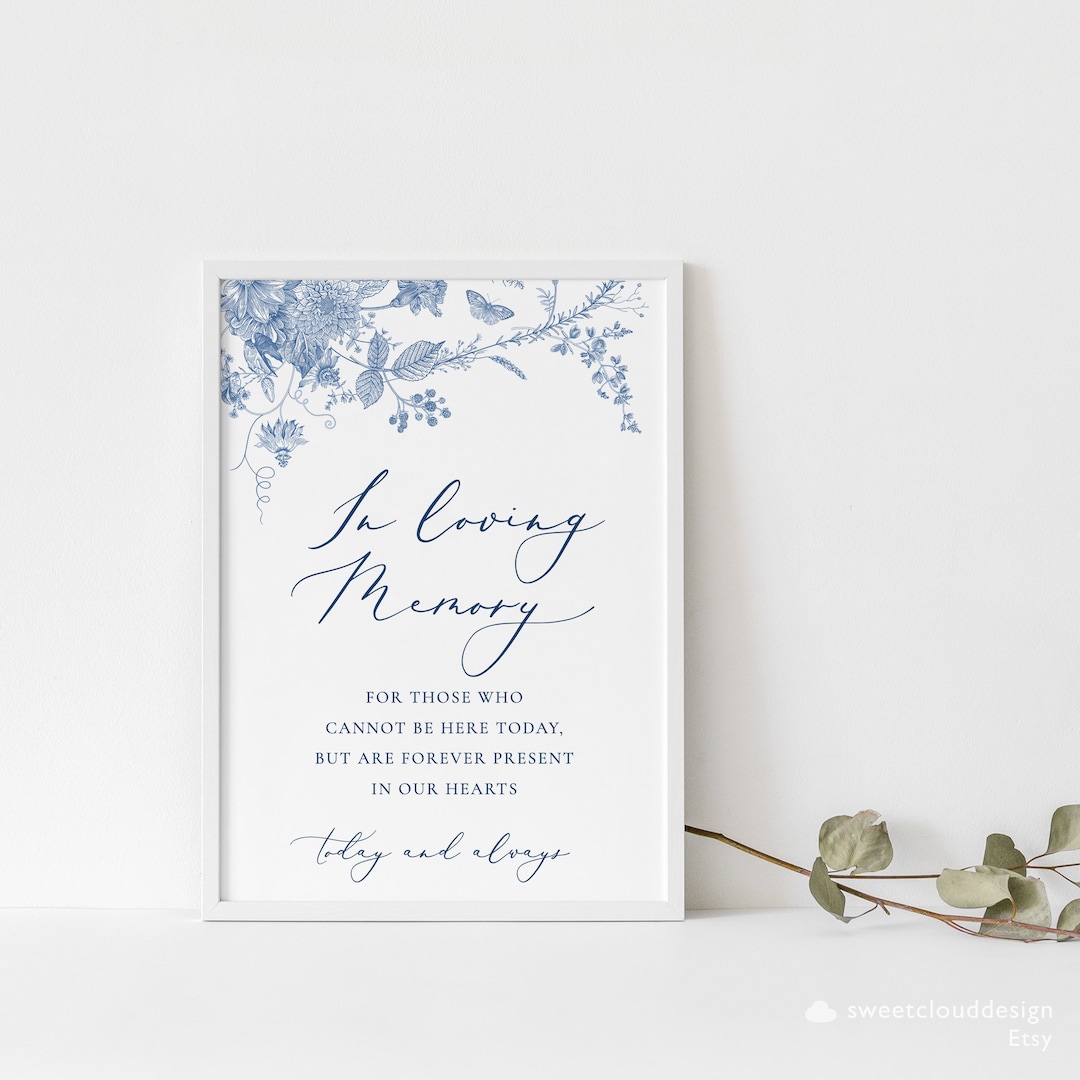 Dusty Blue Flower in Loving Memory Sign, Printable Blue Floral in ...