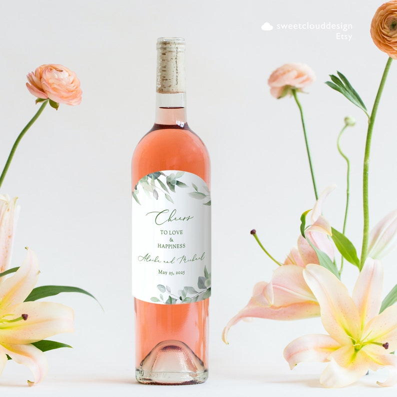 Greenery Wine Labels Avery Wine Labels Green Pastel Leaves Cheers Wine ...