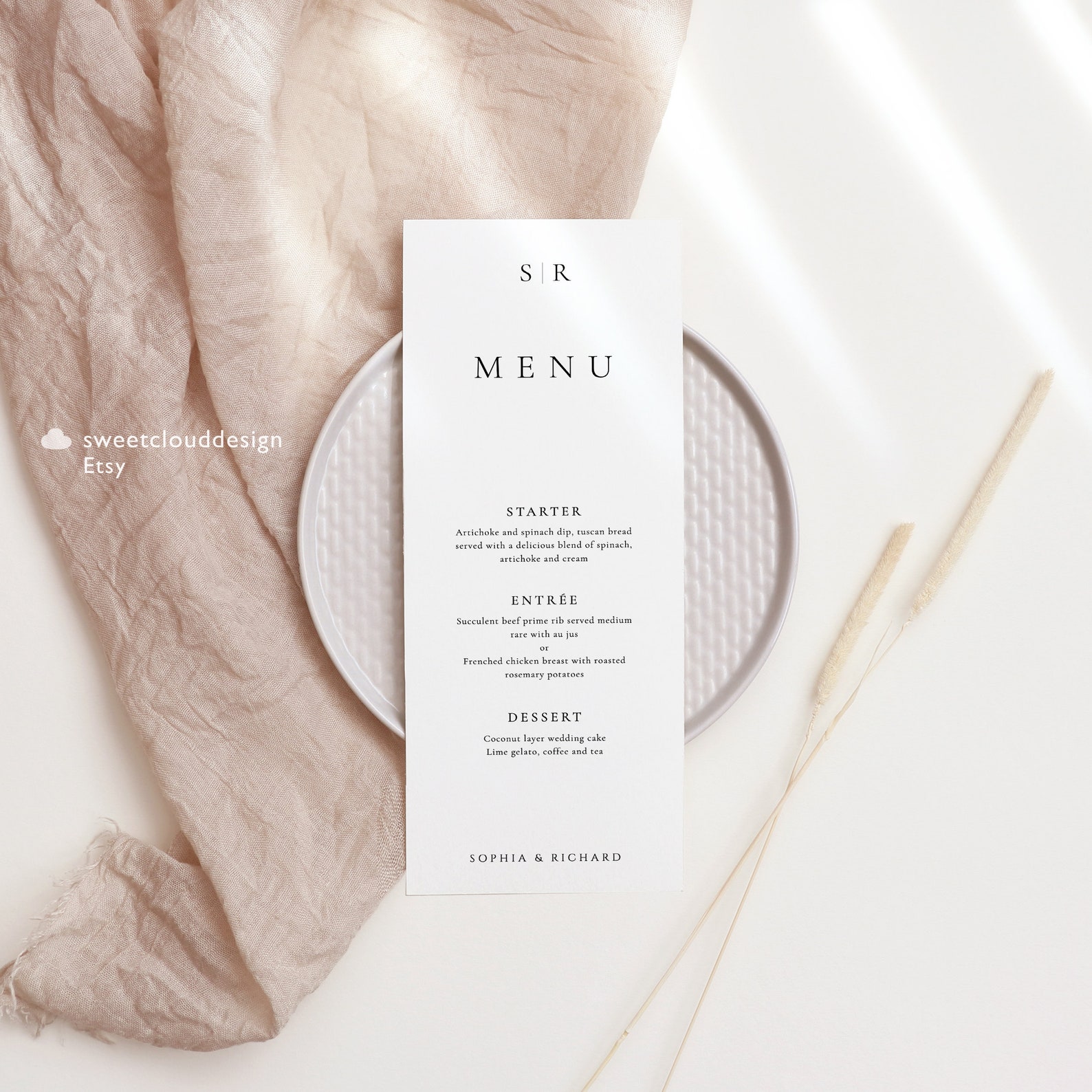 Table Menu Card Template | Simple Menu Printable | Minimalist Menu ...