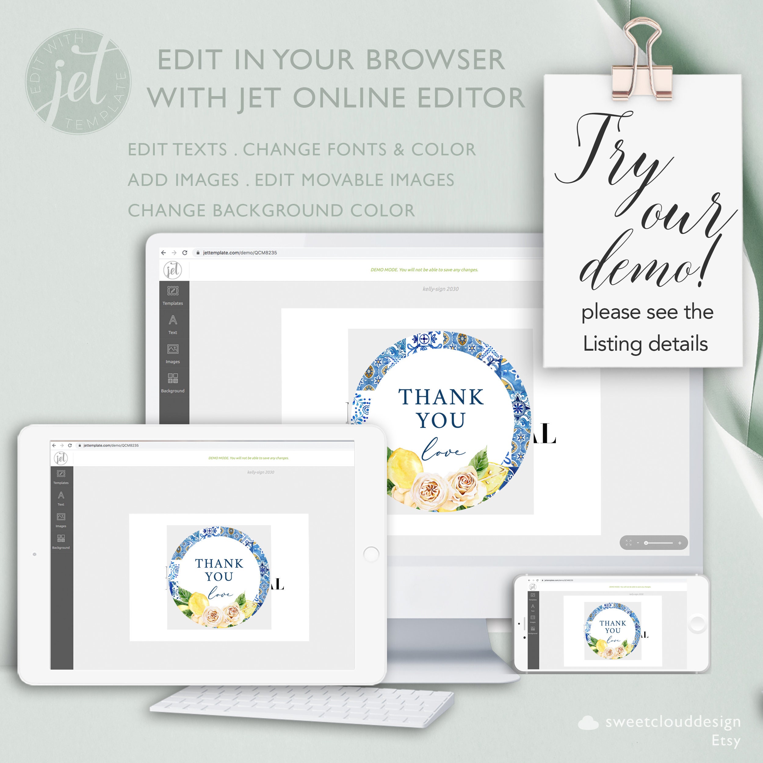 Blue Tile Thank You Tag Template Lemon Favor Gift Tag Round Thank You ...