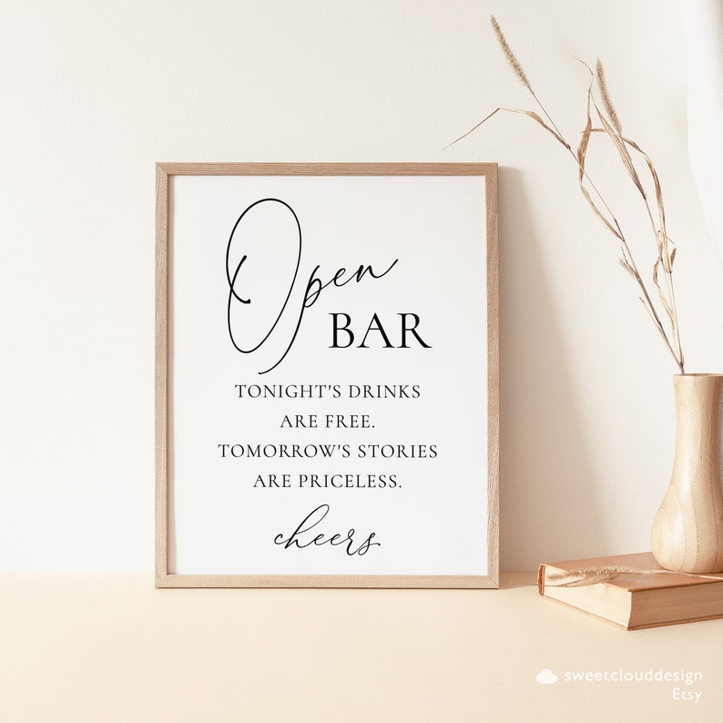 Open Bar Sign for Wedding Template Open Bar Sign Editable Open Bar ...