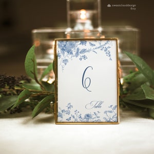 Dusty Blue Flower Table Number Template Steel Blue Floral Wedding Table ...