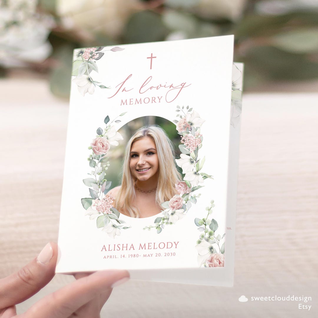 Dusty Pink Floral Cross Funeral Program Booklet Blush Flower Funeral ...